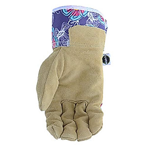Miracle-Gro MG23011 Landscaping Work Gloves - [1 Pair, Small/Medium] Purple/Floral Print, Split Cowhide Leather Gloves (Pack of 2)