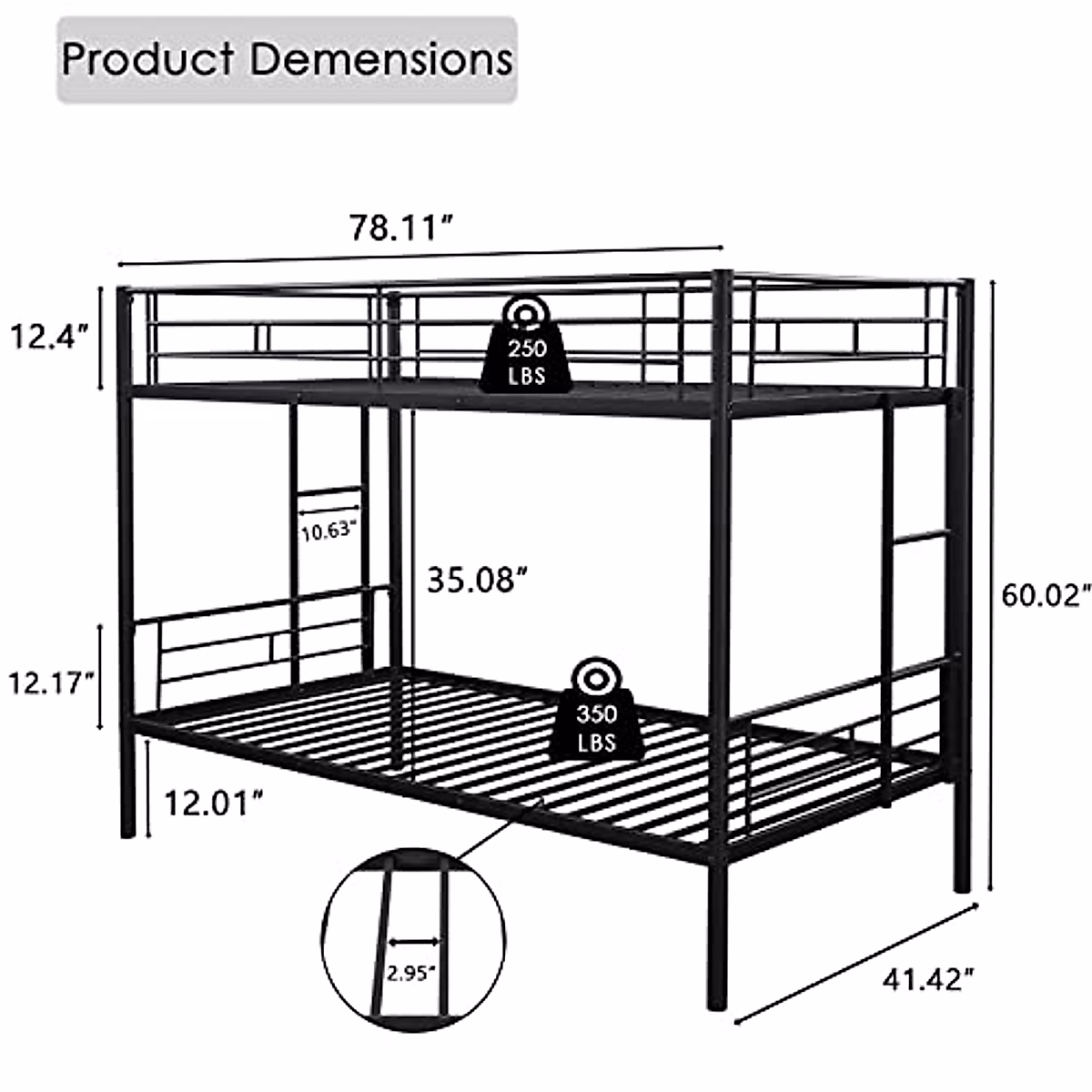 KIVENJAJA Bunk Bed Twin Over Twin Size, Metal Twin Bunk Bed Frame with Safety Guardrail & 2 Ladders, Space-Saving, No Box Spring Needed (Black)