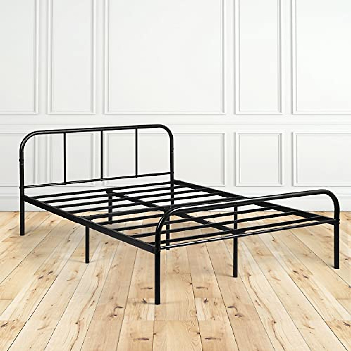 DORAFAIR Full Size Metal Bed Frame with Headboard Footboard Storage Heavy Duty Steel Slats Black Platform Bed Base Mattress Foundation No Box Spring