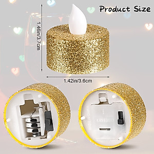 Mudder 24 Pieces Gold Tea Lights LED Candles Tealights Flameless Votive Battery Operated Tea Lights Electric Glitter Flickering Tealight for Valentines Holiday, Wedding, Festival Gift, Party Decor