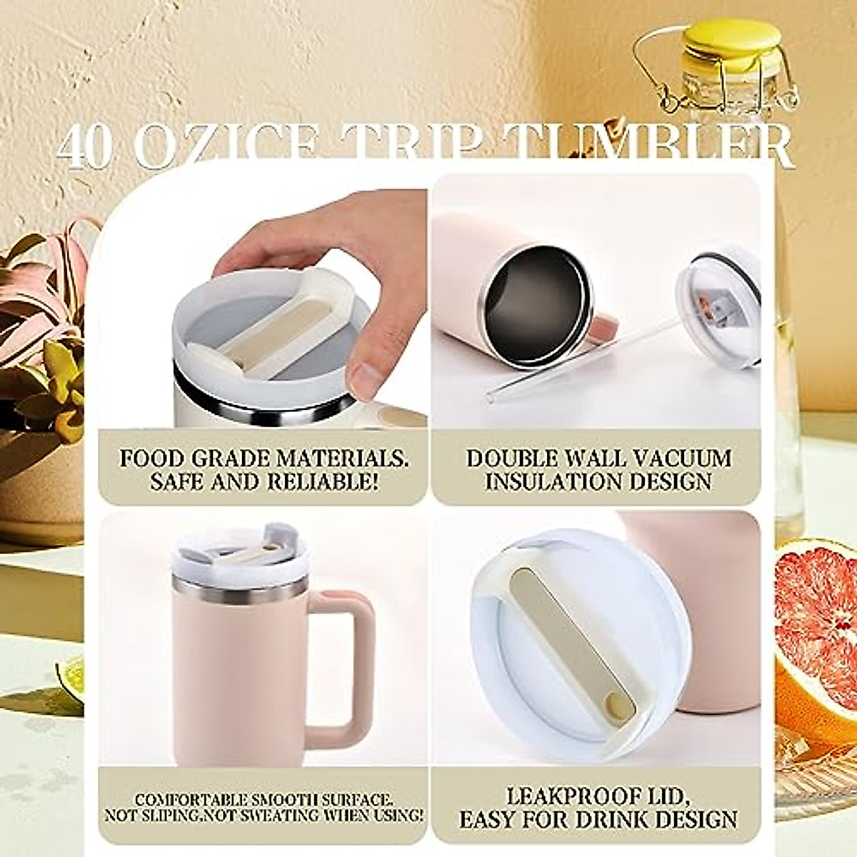 3 Pack for Stanley Lid Replacement 40 Oz, Replacement Spill Proof Splash Resistant Tumbler Lids, Reusable Tumbler Cover for Stanley Cup Accessories (Grey+Black+Beige)