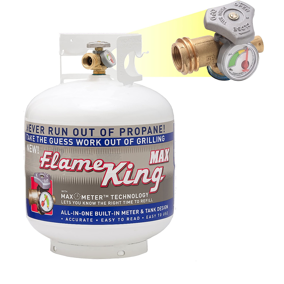 Flame King YSN230 20 Pound Steel Propane Tank Cylinder With Overflow Protection Device Valve and Built-in Gauge, Great For Grills And BBQs