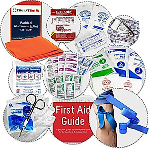 OSHA & ANSI 4 Shelf Industrial First Aid Cabinet with Pocket Liner, 150 Person, 1125 Pieces, 2015 Class B+, Types I & II, Made in USA by Urgent First Aid™ with extra content & NEW ANSI First Aid Guide