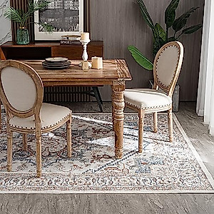 Syalife Washable Rug Vintage Area Rugs, 8'x 10' Living Room Rug with Non Slip Backing, Ultra-Thin Medallion Distressed Non-Shedding Boho Rug, Persian Vintage Floor Mat Indoor Rug (FG11-Beige, 8'x 10')