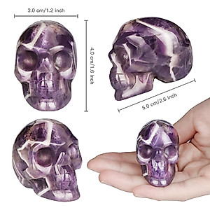 Artistone 2.0" Amethyst Crystal Halloween Skull Head Statue Crystals Healing Figurines,Carved Purple Human Bone Skull Stone Sculpture for Home,Office,Kitchen Decor