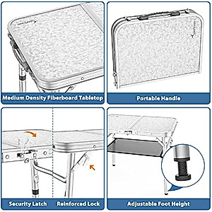 Sportneer Camping Table, Adjustable Height Small Folding Table with Mesh Layer Portable Camp Tables with Aluminum Legs for Outdoor Camp Picnic Beach BBQ Cooking (23.6" L x 15.7" W (3 Height))