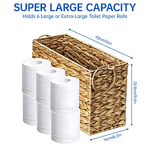 NiHome Wicker Toilet Paper Storage Basket, 16x9.4x6.3 inches Slim Design for Space Saving, Handcrafted Multi-Functional Organizer with Handles for Bathroom, Umbrellas, Magazines, Toys & More