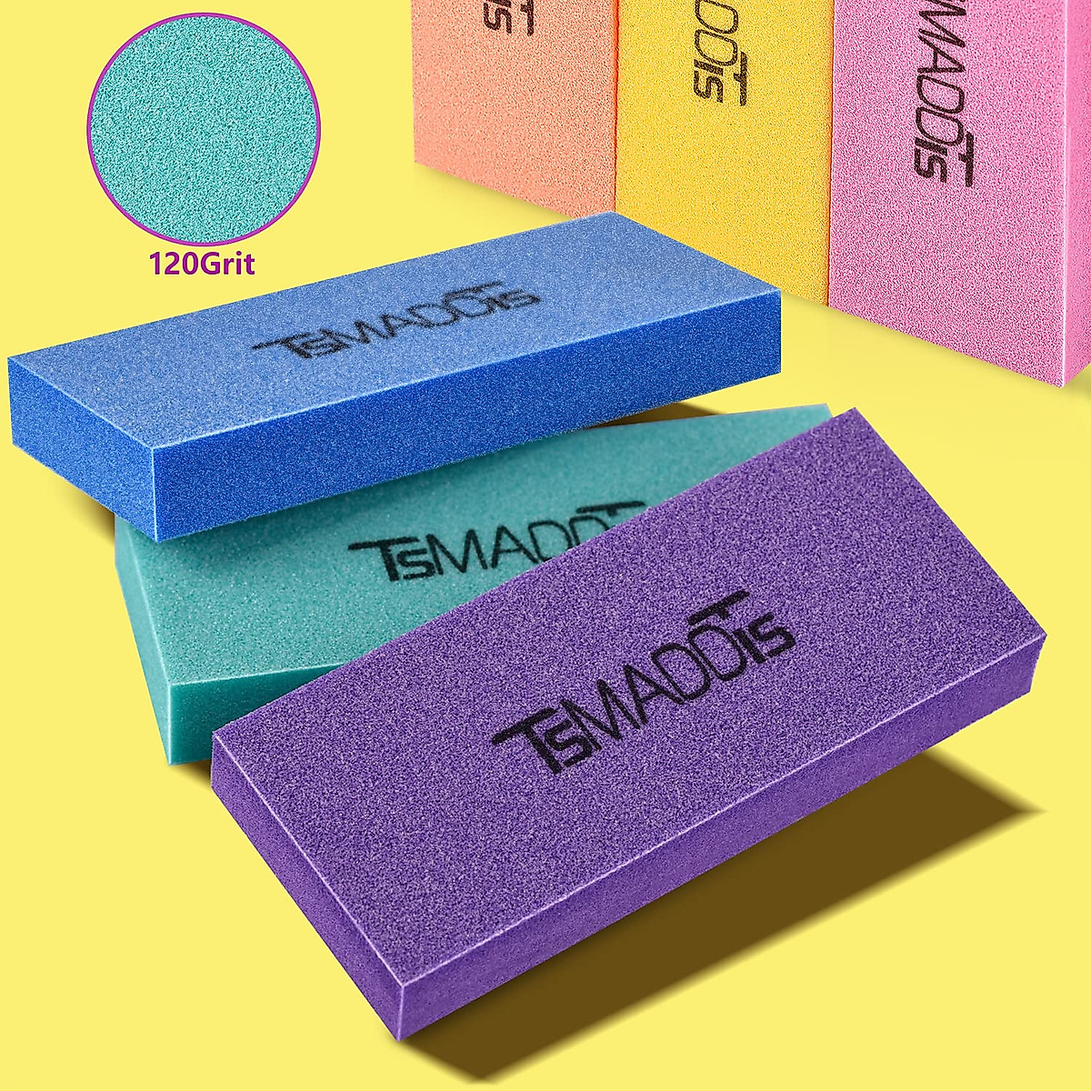 TsMADDTs Nail Files and Buffers Set with 6PCS Rectangular Buffers and 6PCS Black 100 180 Grit Files, Professional Nail Care Tools Kit for Women and Girls