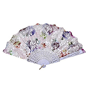 ONILA Folding Hand Fan Flower Fans Rose Bronzing Lace Wedding Folding Retro Silk Fan Dance Decor Chinese Style Party Hand Held Flower Fans Handheld Fans (Color : Pink)