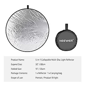 NEEWER 32 Inch/80 Centimeter Light Reflector Light Diffuser 5 in 1 Collapsible Multi Disc with Bag - Translucent, Silver, Gold, White, and Black for Studio Photography Lighting and Outdoor Lighting
