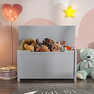 Mancofy Wooden Toy Chest, Kids Toy Box，Furniture for Playroom, Bench with Safety Hinged Lid, Wooden Toy Box Storage Organizer, Children's Furniture Toy Chest (Gray)