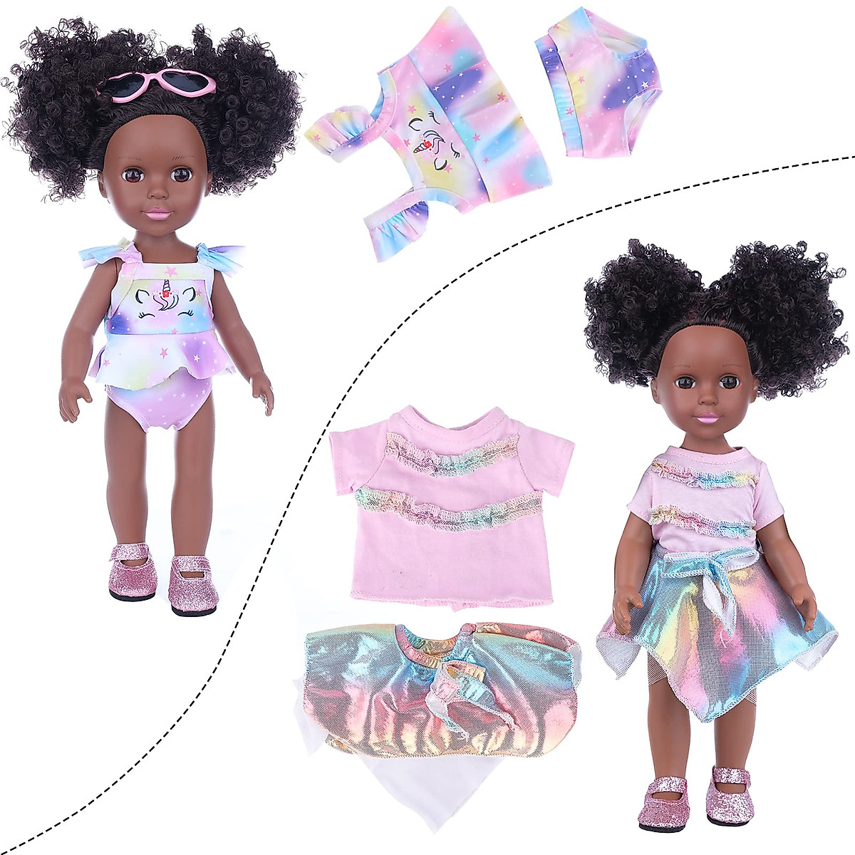 UZIDBTO Black Dolls and Black Baby Doll Accessories - 14.5 Inch Silicone African Baby Doll with Clothes Unicorn Theme Doll Swimsuits Best Gift for Girls Kids