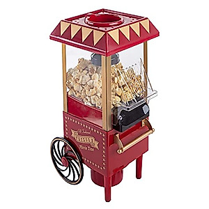 Hot Air Popcorn Popper Maker, Vintage-Style Countertop Popper Machine with 6-Cup Capacity, Electric Popcorn Maker Machine, Great for Holding Parties in Home (Red)