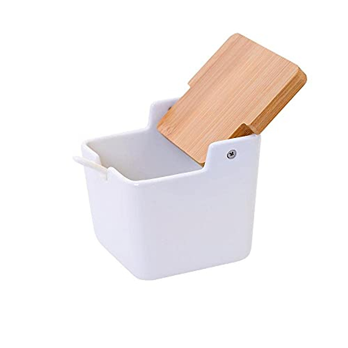 Lucky Goddness Ceramic Sugar Bowl with Bamboo Lid and Spoon,Porcelain Sugar Container for Home Kitchen,Salt Condiment for Sugar Tea Coffee Spice,White,9 Fl oz 270ML