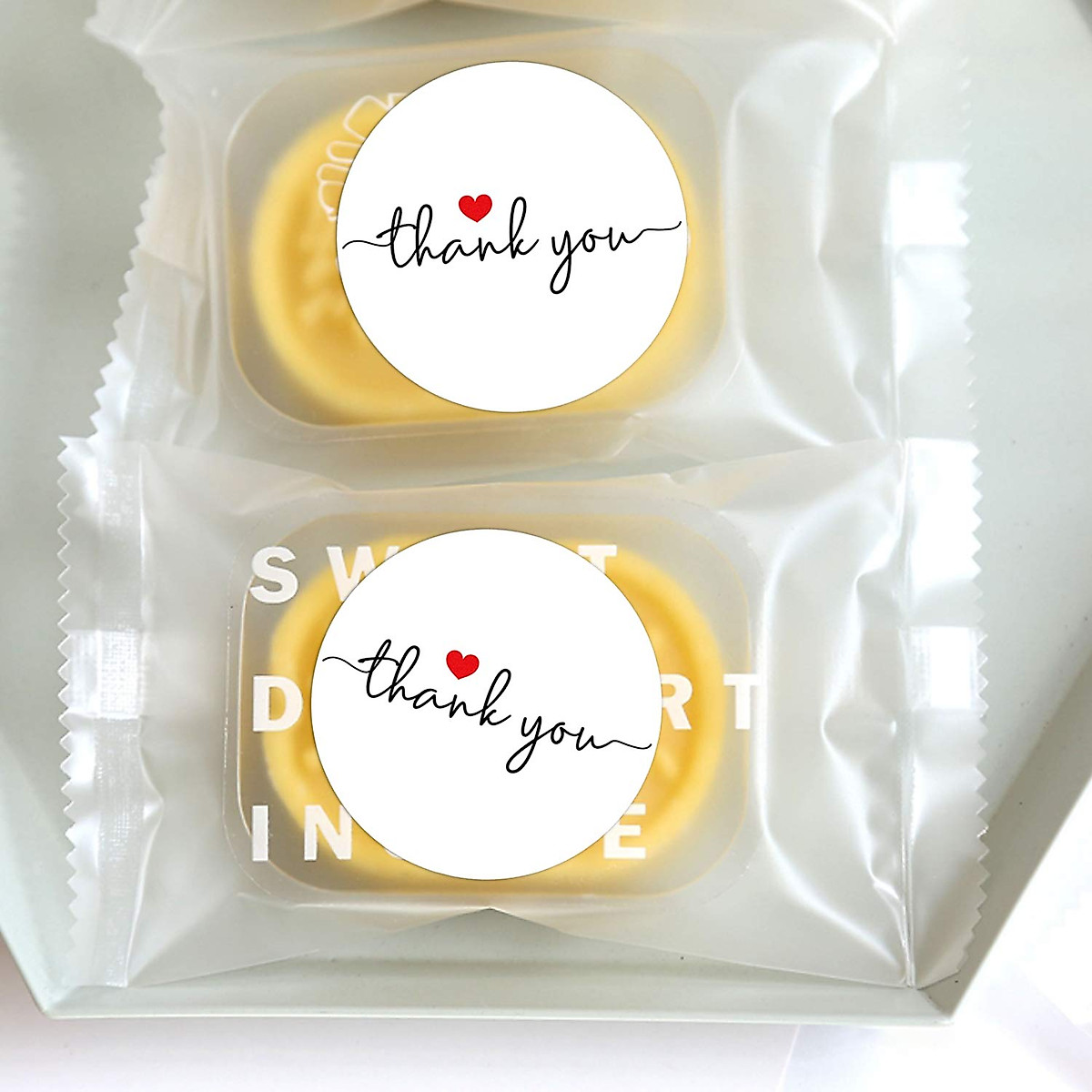 Thank You Stickers, 1.4 inches Circle Labels, 500 Modern Thank You Label Stickers with Red Heart, Wedding Thank You Stickers, Perfect for Bridal Showers, Small Business Boutique Bags.
