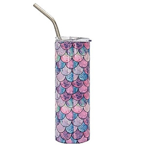 Siesta Drinkware - Personalized 20oz Mermaid and Sea Skinny Tumbler - Silicone Nonslip bottom and Double wall Vacuum Insulated - Stainless Steel (Mermaid)