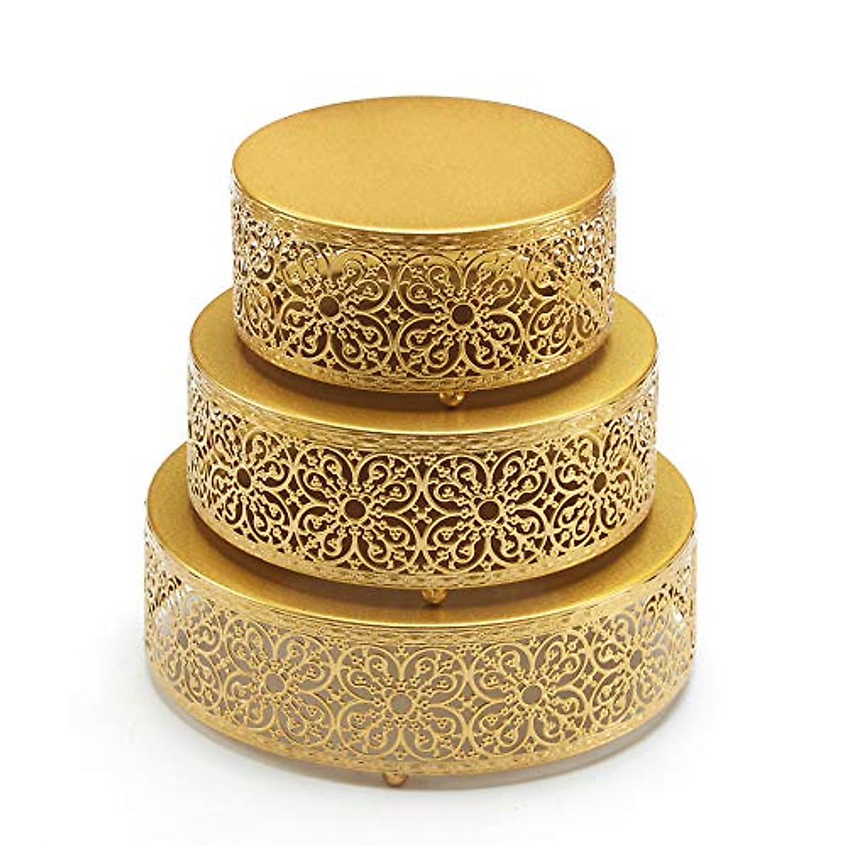 Hotity 3 Sets Cake Stands Round Cake Stand Set Metal Display Cupcake Stands for Dessert, Gold