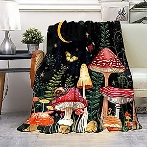 Mushrooms Blanket Soft Flannel Fleece Throw Blanket for Couch Sofa Bed (Mushrooms Moon, 50x60in)