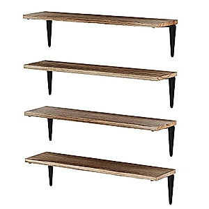 Wallniture Arras Floating Shelves Wall Mounted, Wall Shelves for Bedroom Decor, Floating Book Shelves for Wall, 24" Wall Shelf for Living Room & Bathroom, Floating Shelf for Kitchen, Set of 4 Burnt