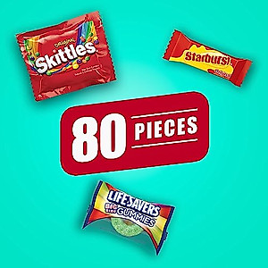 SKITTLES, STARBURST & LIFE SAVERS Fun Size Variety Pack Summer Chewy Candy Assortment, 22.7 oz, 80 Piece Bulk Candy Bag