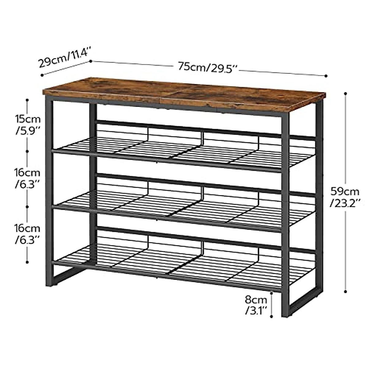 HOOBRO Shoe Rack, 4 Tier Shoe Organizer, Adjustable Shoe Shelves, Flat or Slanted, Holds 9-12 Pairs, Stable and Durable for Entryway, Closet, Rustic Brown and Black BF09XJ01