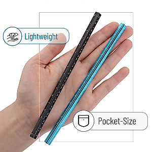 Mr. Pen- Small Architectural Scale Ruler, Aluminium, 6 Inch, 2 Pack, Black and Blue, Pocket Size Ruler, Triangle Ruler, Metal Ruler Set, Architect Scale Ruler for Blueprints