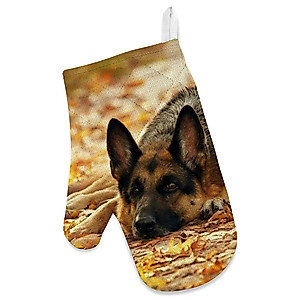 My Daily Kitchen Apron with Pockets, Oven Mitt and Pot Holder Set, German Shepherd Dog Adjustable Cooking Apron, Microwave Glove, Potholder, 3 Piece