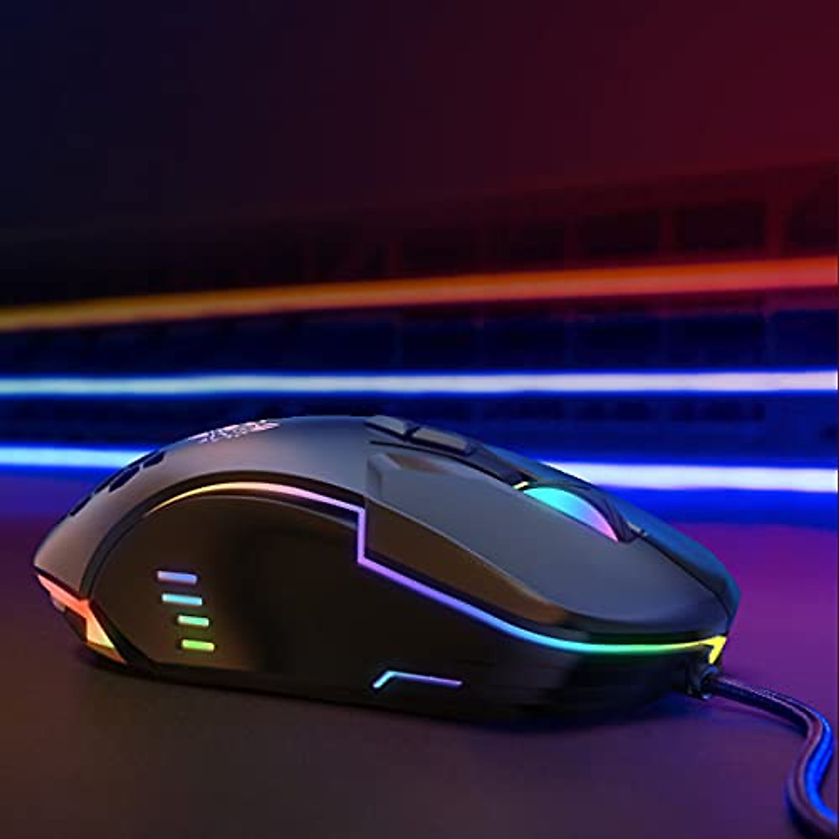 Lazy Pad,uvvy Wired Computer Mice Ergonomic Design Adjustable 6400dpi for Pc Office and Home Rgb Backlit 7 Keys Corded Computer Mouse