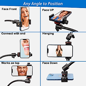 Tall Cell Phone Tripod, Phone Floor Video Tripod, Adjustable Gooseneck Phone Tripod with Carry Bag, 360 Swivel Head, Phone Clamp for iPhone16 /Pro/Pro Max/Plus/15/14/13/12/11, S22 S21