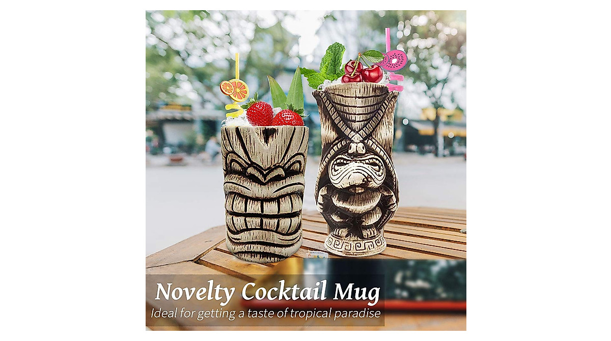 Tiki Mugs Set - Large Ceramic Tiki Mug, Cocktail Mugs for Mai Tai ...