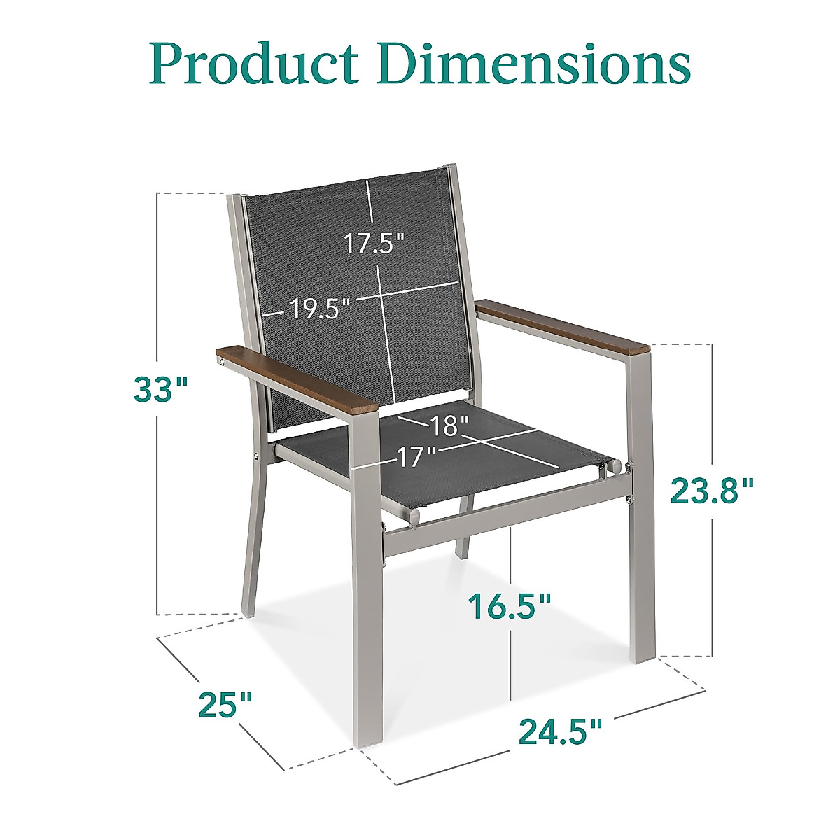 Best Choice Products Set of 2 Stackable Outdoor Textilene Chairs, All-Weather Conversation Dining Accent Furniture w/Armrests - Taupe/Charcoal