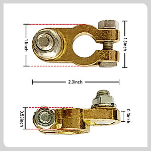 Hawyet 2 PCS Car Terminals Connectors Clamps, Brass Terminal Protector Set, Universal Terminal End Clamp Set for Marine Car Boat RV Vehicles (Gold)