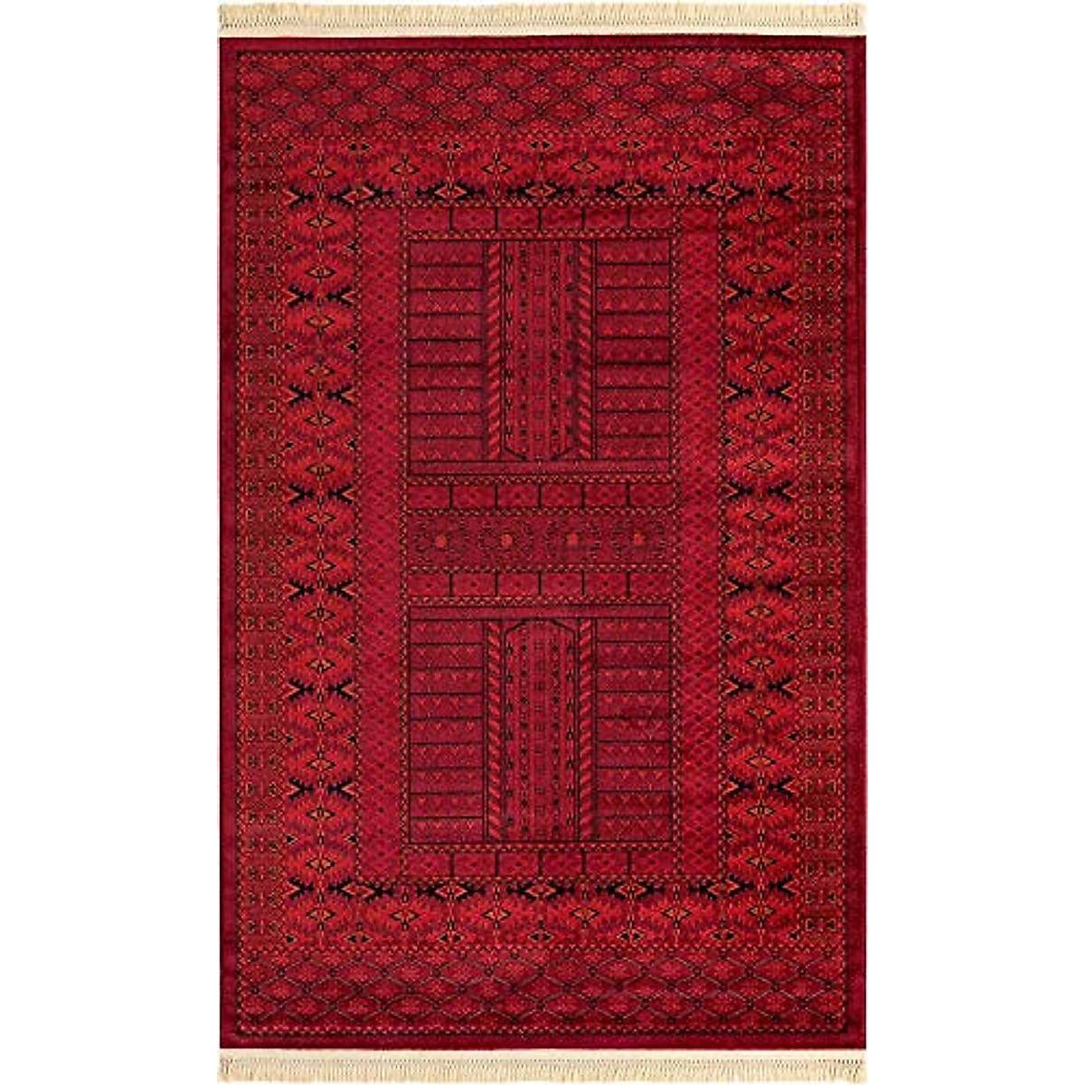 Unique Loom Tekke Collection Over-Dyed Saturated Traditional Torkaman Area Rug, 5 x 8 ft, Red/Black