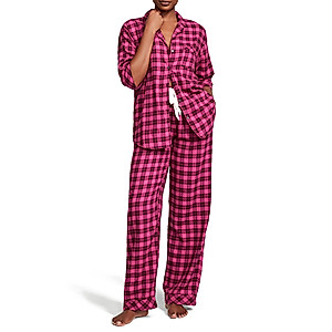 Victoria's Secret Flannel Long Pajama Set, PJ Set for Women, 2 Piece Lounge Set PJs, Flannel Pajamas, Women's Sleepwear, Pink (XL)