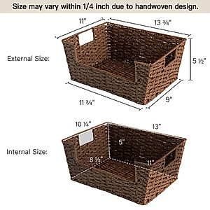 StorageWorks Pantry Storage Basket, Hand-Woven Open-Front Bin with Handles, Brown, 2 Pack