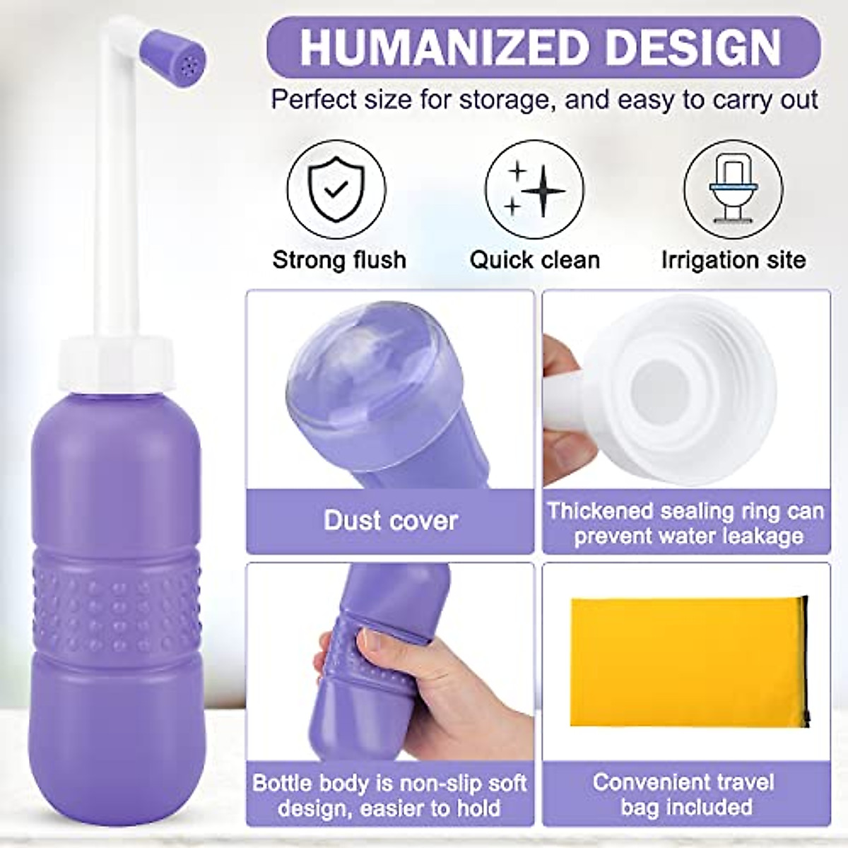 2 Pack Portable Bidet, Number-one Handheld Peri Bottle 450ml Travel Bidet Bottle Hygiene Care Extended Pipe Perineal Spray Bottle with 2 Nozzle Store Bag Dust Cap for Postpartum Care, Baby, Eldery