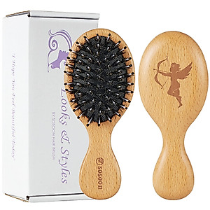 Hair Brush, Pocket Mini Travel Boar Bristle Hairbrush for Thick Thin Curly Straight Long Short Wet Dry Hair for Men Women Kids for Smoothing Detangling Massaging Adding Shine