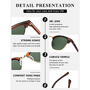 AEVOGUE Polarized Sunglasses For Women And Men Semi Rimless Frame Retro Sun Glasses AE0369 (Matte Tortoiseshell Green Lens&Transparent Brown Blue)