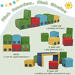 KINTNESS 5 Pcs Sofa Set Kids Flexible Seating Soft Foam Stool, Colorful Cartoon Leather Chair for Classroom, Daycares, Kindergarten and Nursery, Train