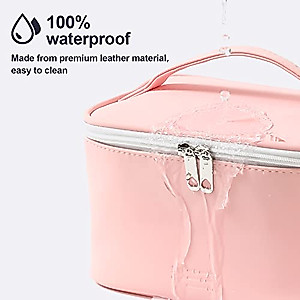 Makeup Bag Portable Travel Cosmetic Bag for Women, Beauty Zipper Makeup Organizer PU Leather Washable Waterproof (Pink)