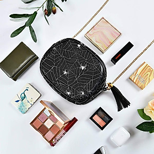 ALAZA Halloween Black and White Grunge Background with Spiderwebs Cross Body Fashion Chain Bag Single Shoulder PU Leather Purse for Women Girls