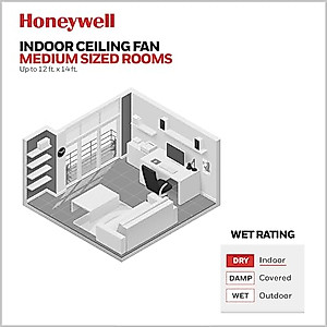 Honeywell Ceiling Fans Barcadero Modern 44 Inch Ceiling Fan with Light, Pull Chain LED Indoor Fan with 3 Blades, White Maple and White Blade Finish Options, Bright White (51475-01)