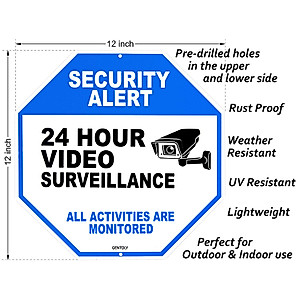 Video Surveillance Sign - Home Security Sign - Security Camera Sign - All Activities are Monitored - Rust Free 12" x 12" Aluminum Sign, by Gentoly