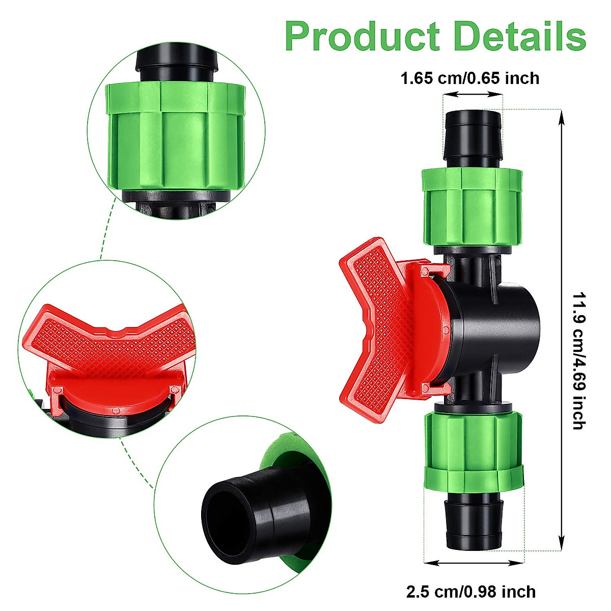Hotop 6 Pieces Drip Irrigation Shut-Off Valve 1/2 Inch Universal Drip Irrigation Tubing Coupling Valve, Compatible with 16-17mm Drip Tape Tubing Sprinkler System (Green Red)