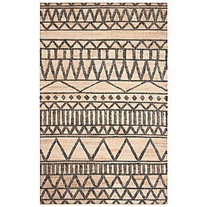 SAFAVIEH Kilim Collection Area Rug - 9' x 12', Natural & Charcoal, Handmade Flat Weave Jute, Ideal for High Traffic Areas in Living Room, Bedroom (KLM752A)