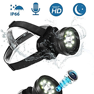 KSADBOSSBO Headlamp Headlight Body Camera Built-in 32GB, Free-Hands Camera 1080P Wearable Body Mounted Camera Rechargeable IPX4 Waterproof Night Vision for, Camping, Hiking, Fishing. (BLack-32GB)