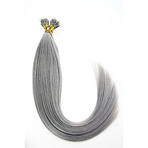Nano Ring Hair Extensions Human Hair Keratin Cold Fusion Nano Tip Micro Nano Beads Link Thick Hair Balayage Highlight Ombre Real Remy Hair 1g/s (20inch100gr100s, Silver Gray)