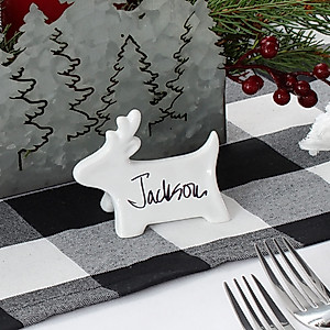 AuldHome Design Reindeer Place Card Holders (12-Pack), Ceramic Reusable Write-On Wipe-Off Christmas Place Card Stands for Table