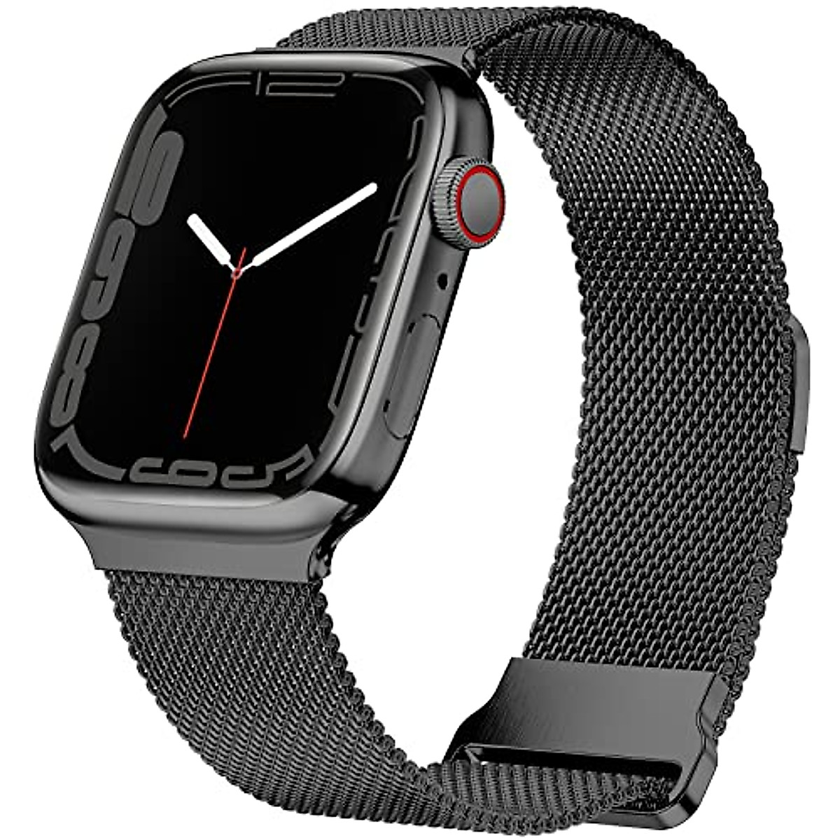 Geoumy Magnetic Band Compatible with Apple Watch 42mm 44mm 45mm 49mm, Stainless Steel Mesh Milanese Strap with Loop, Metal Wristband for iWatch SE Ultra Series 8 7 6 5 4 3 2 1 for Women Men, Black