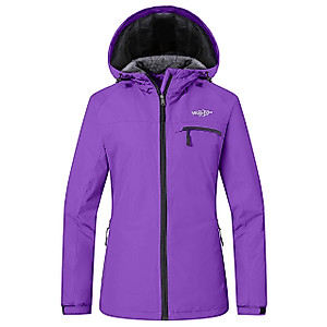 wantdo Women's Windproof Ski Jacket Cotton Padded Raincoat Windbreaker Purple S